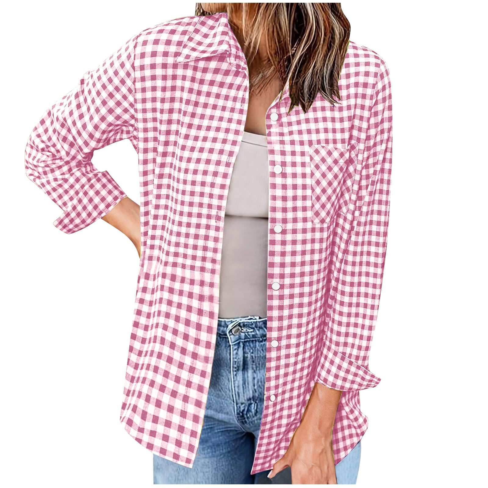WCMZJ Long Sleeve Plaid Shirt for Women Flannel Button Down Shirts ...