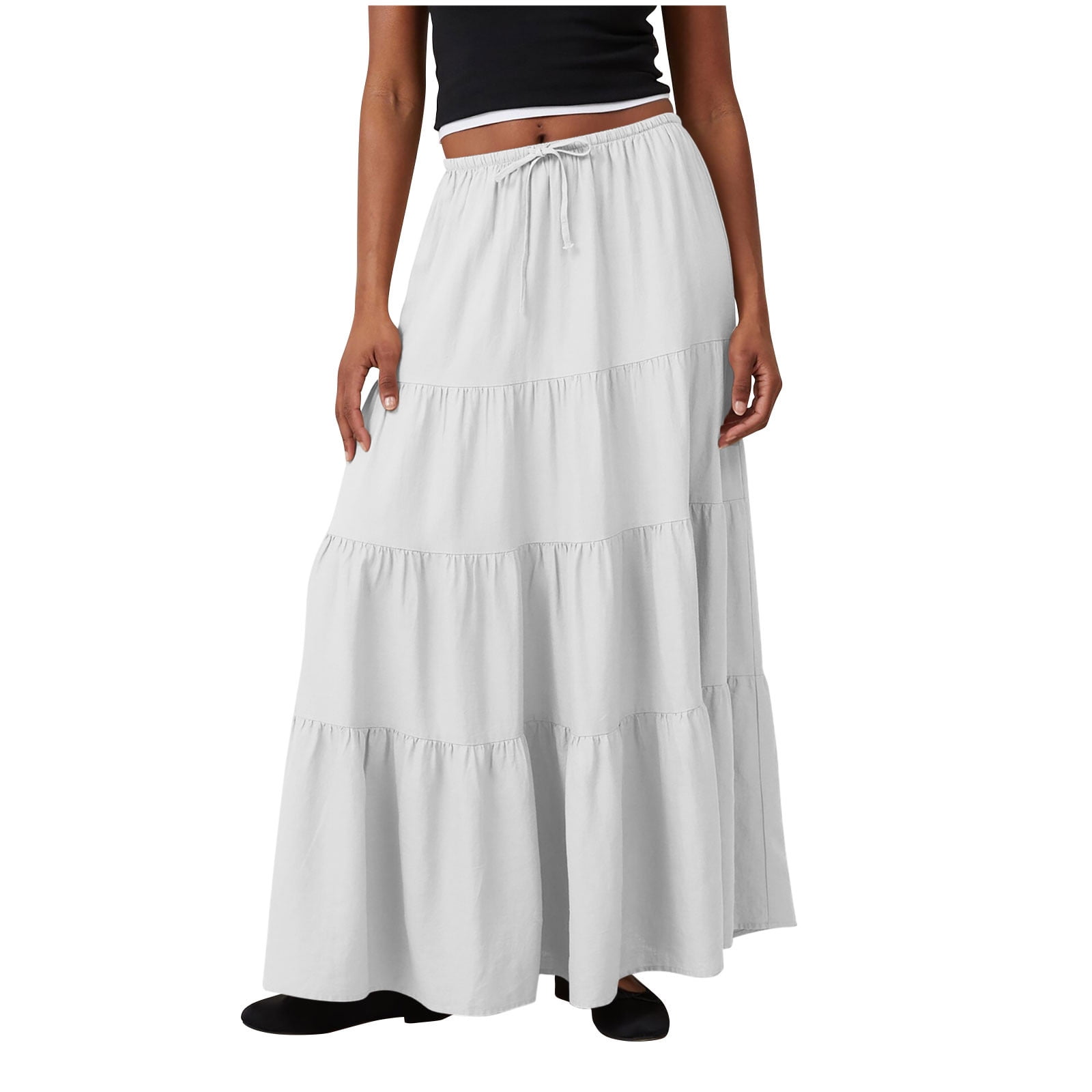 WCMZJ Tiered Long Skirts for Women Summer Vacation A-Line Pleated Skirt ...
