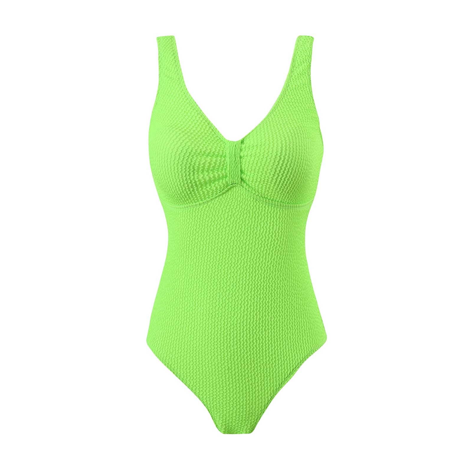WCMZJ Women One Piece Swimsuit Solid Ribbed Textured Monokini Swimwear ...