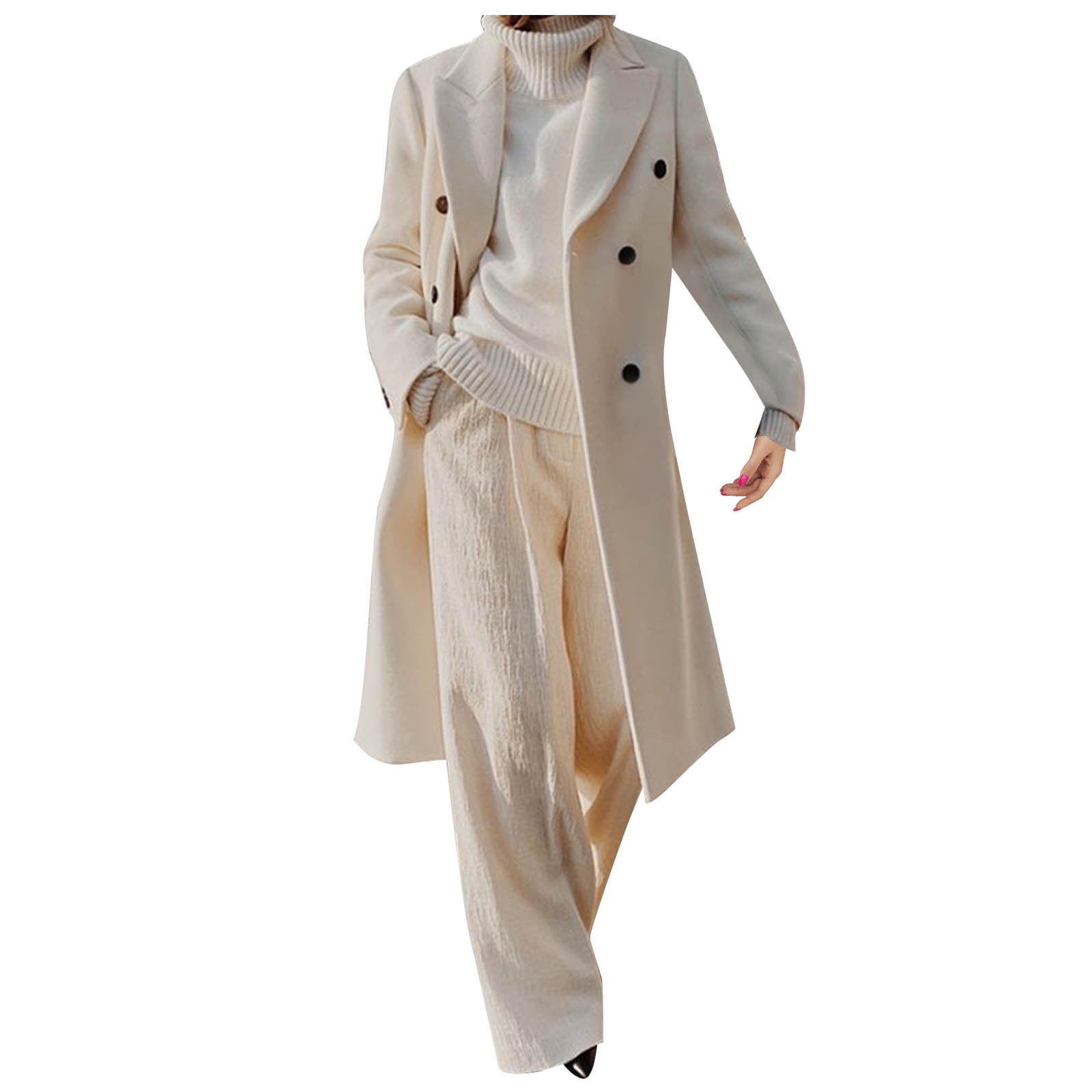 WCMZJ Women Oversize Double Breasted Pea Coat Casual Long Lapel Work ...