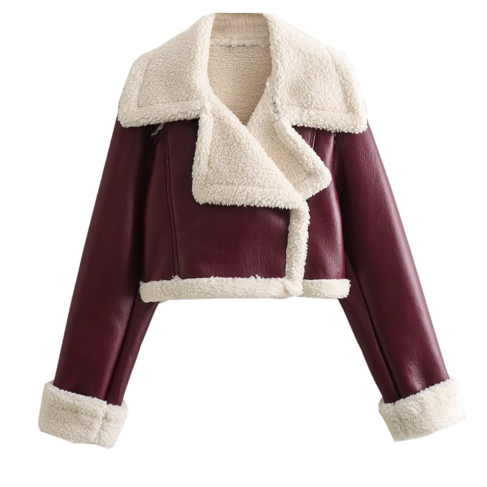 WCMZJ Women Winter Leather Jacket Thicken Fleece Lined Motorcycle ...