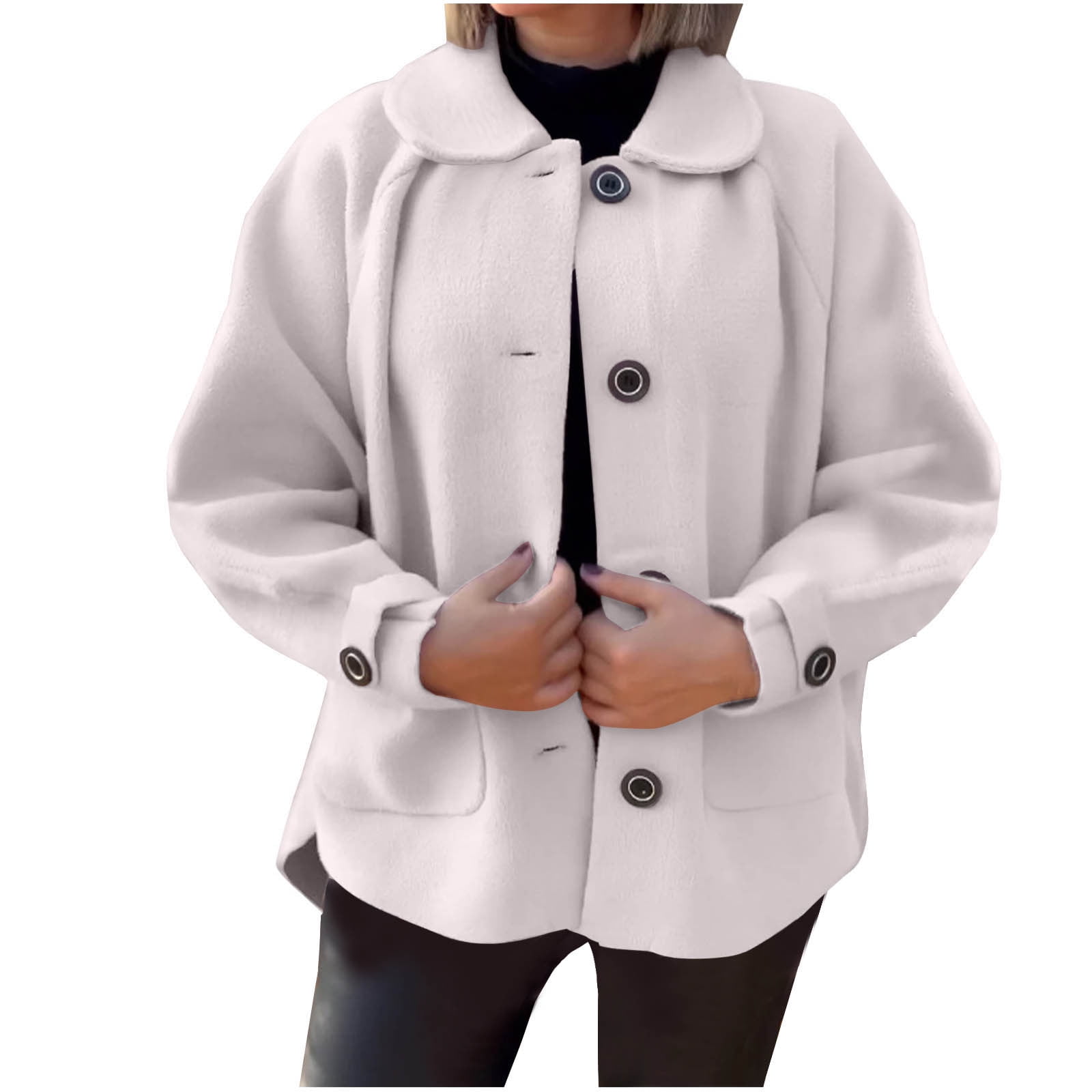 WCMZJ Women Wool Shacket Jacket Oversized Long Sleeve Lapel Pea Coat ...