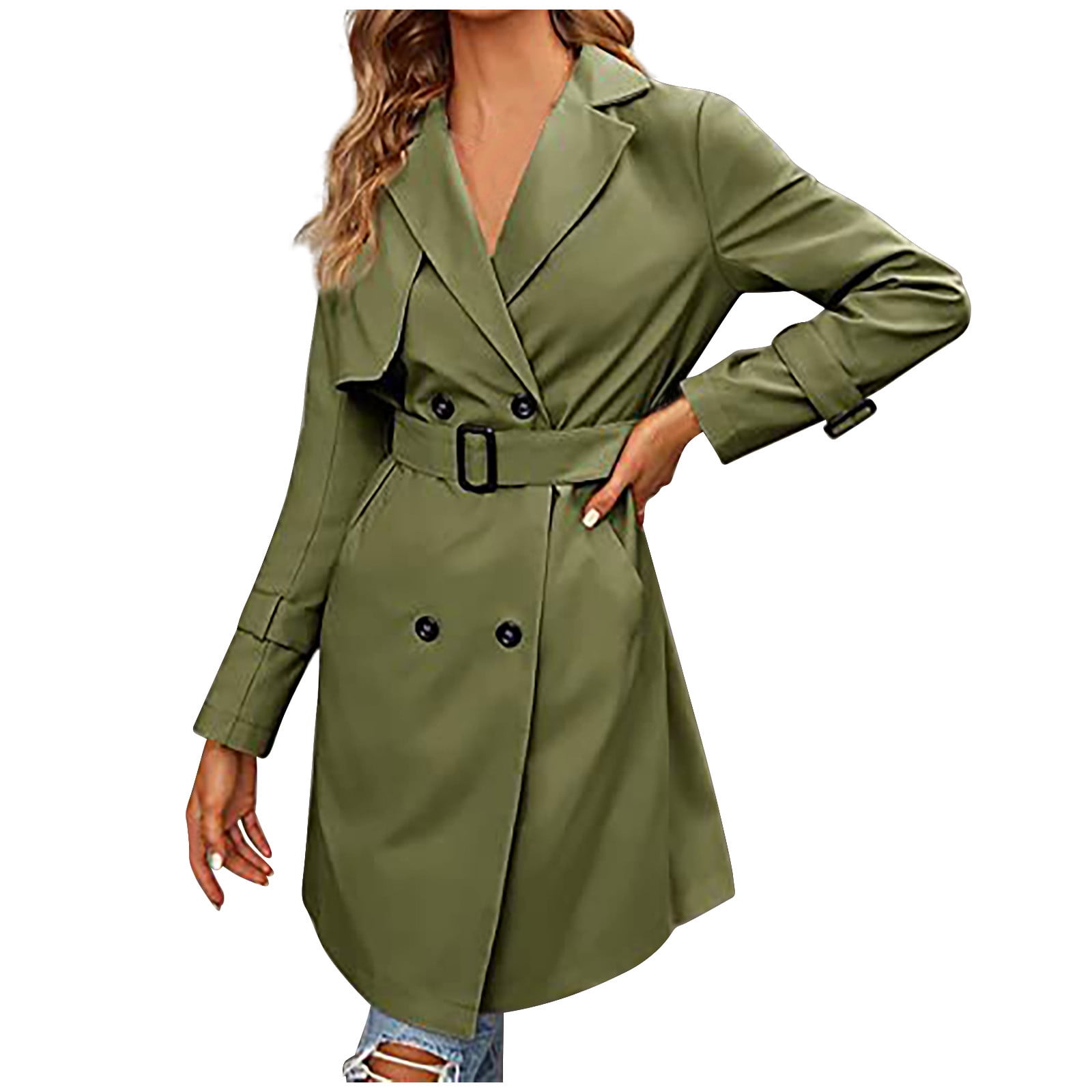 WCMZJ Women's Double Breasted Trench Coats Mid-Length Belted Overcoat ...