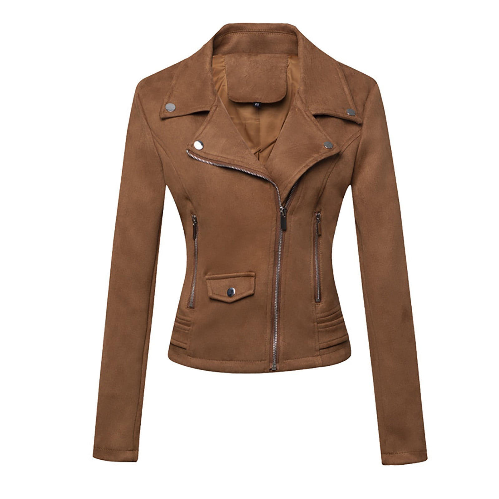 WCMZJ Women's Faux Leather Moto Biker Short Coat Jacket Long Sleeve ...
