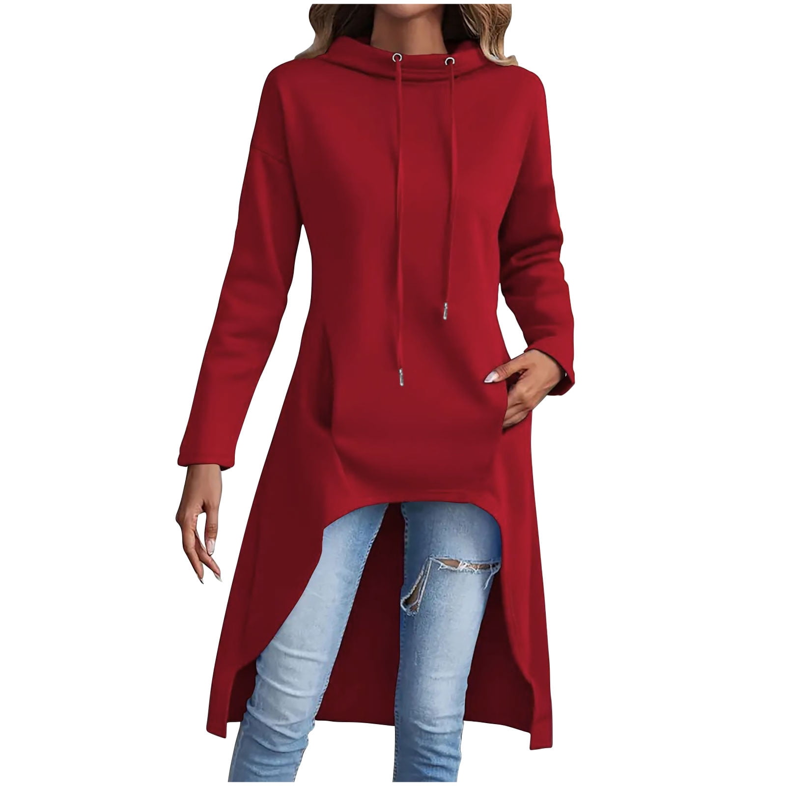 WCMZJ Women's Irregular Hem Long Hoodies Plus Size Casual Baggy ...