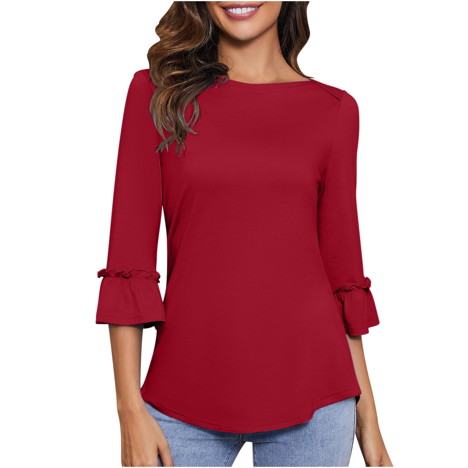 WCMZJ Women's Summer Casual Blouse Lightweight Scoop Neck Cute Tops 3/4 ...