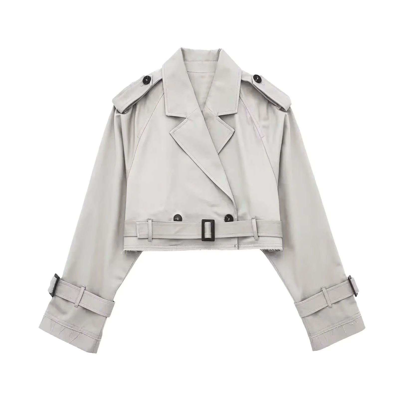 WCMZJ Women's Trench Coat Double Breasted Cropped Jackets Classic Lapel ...