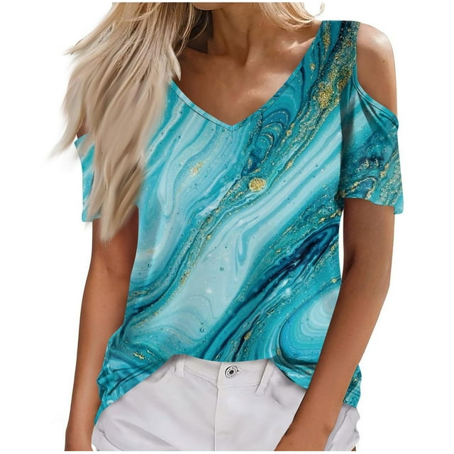 Wcmzj Womens Cold Shoulder Tops Short Sleeve Dressy Casual Shirts