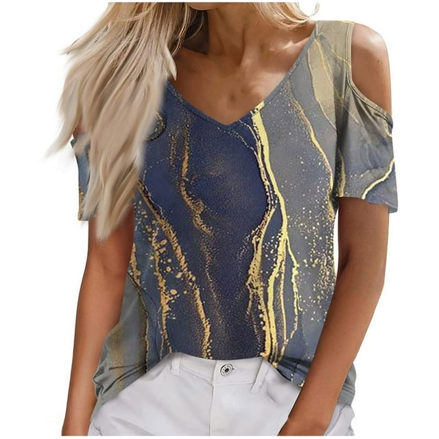 Wcmzj Womens Cold Shoulder Tops Short Sleeve Dressy Casual Shirts