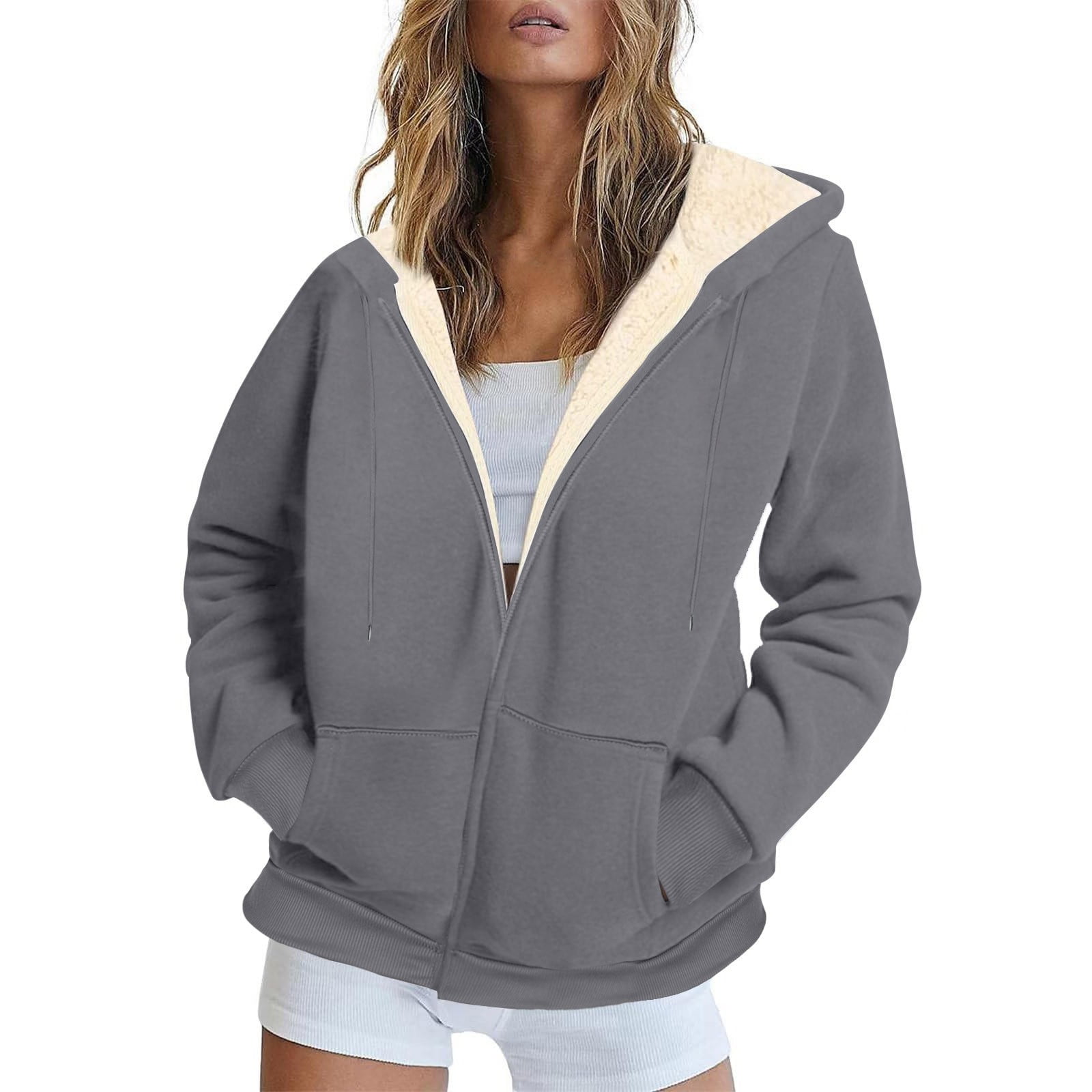 WCMZJ Womens Plus Size Zip up Hoodies Sherpa Lined Fleece Thermal ...