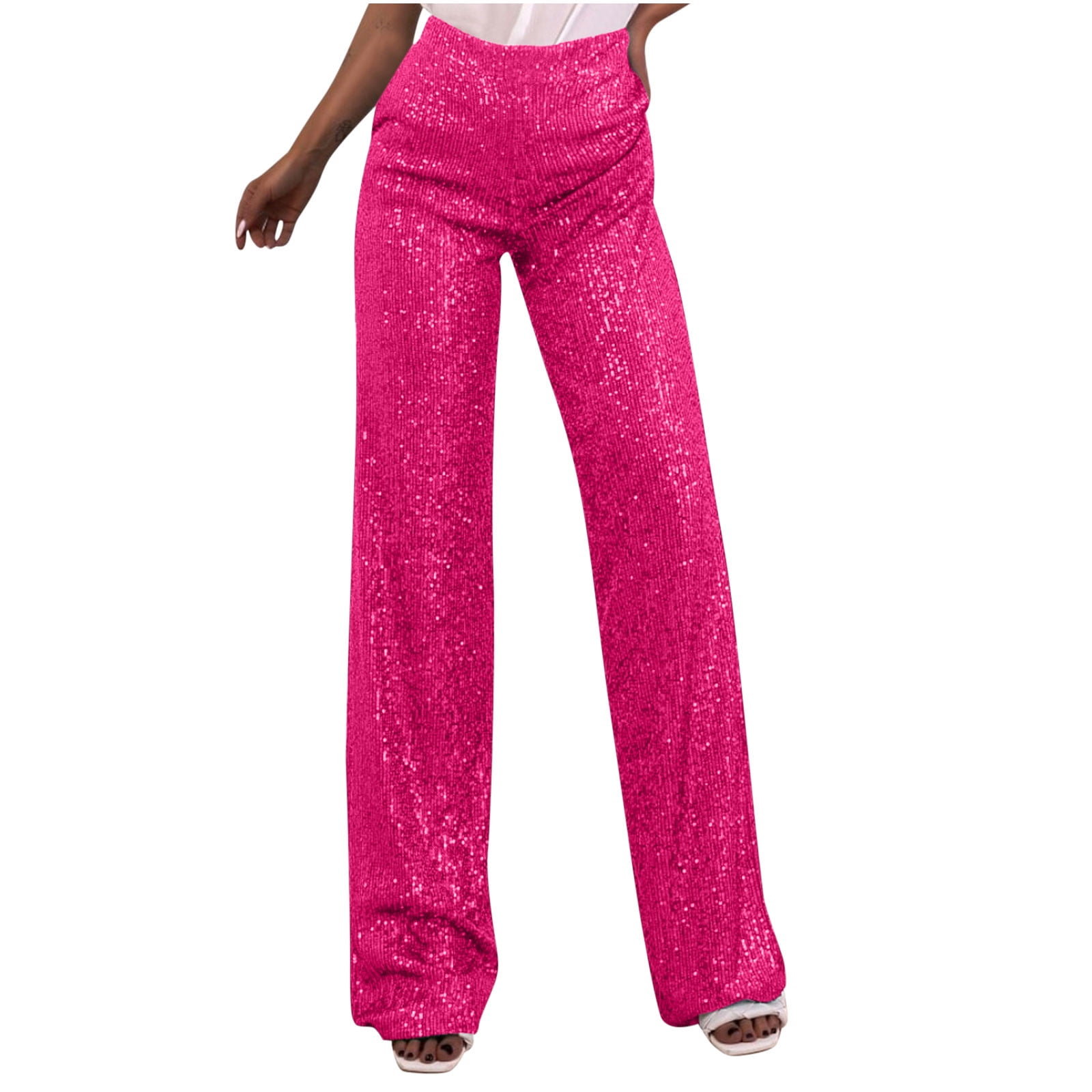 WCMZJ Womens Sequin Pants High Waisted Sparkle Bell Bottoms Trousers ...