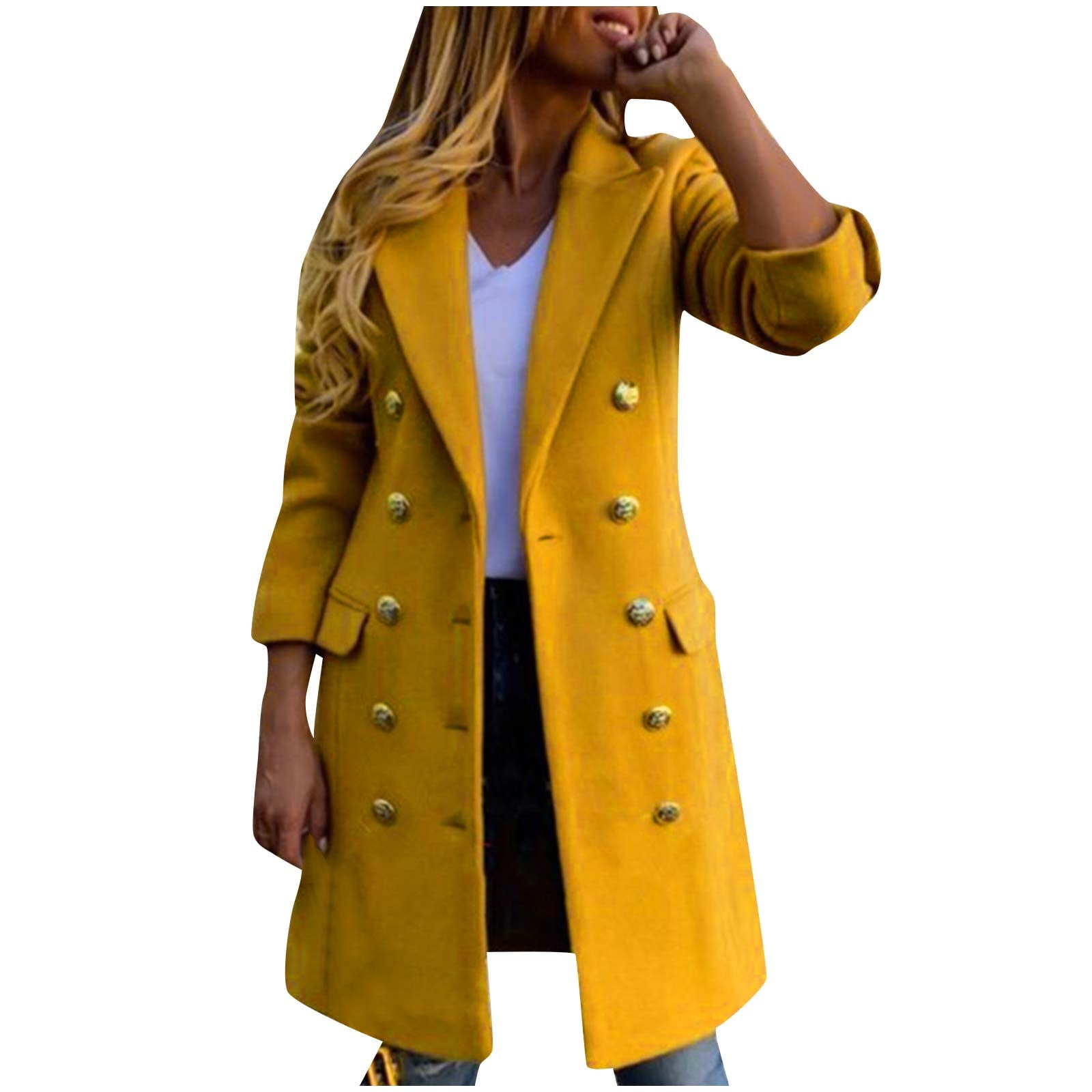 WCMZJ Womens Wool Coat Double Breasted Fall Winter Midi Peacoat Trench ...