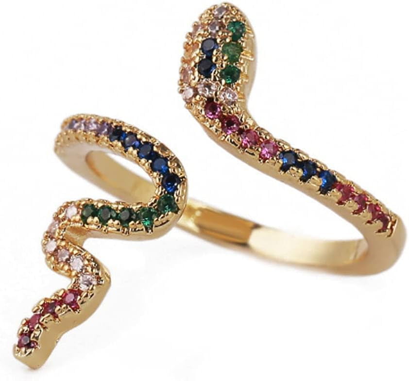 WCX Dainty Cute Gold Plated Snake Rings for Women Girls Rainbow CZ ...