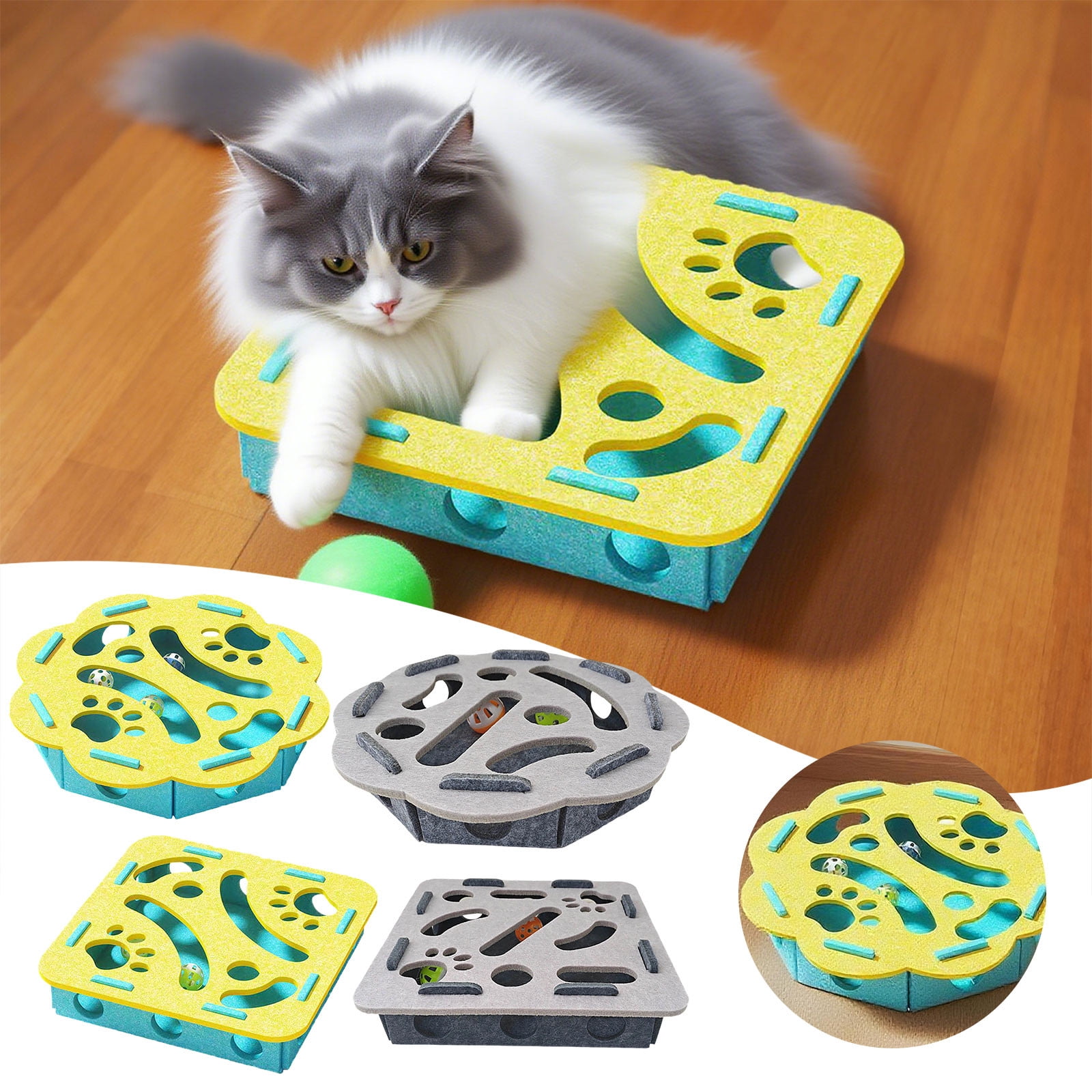 WD-Forest Interactive Cat Puzzle Feeder Toy - Felt Maze Box with 3 ...