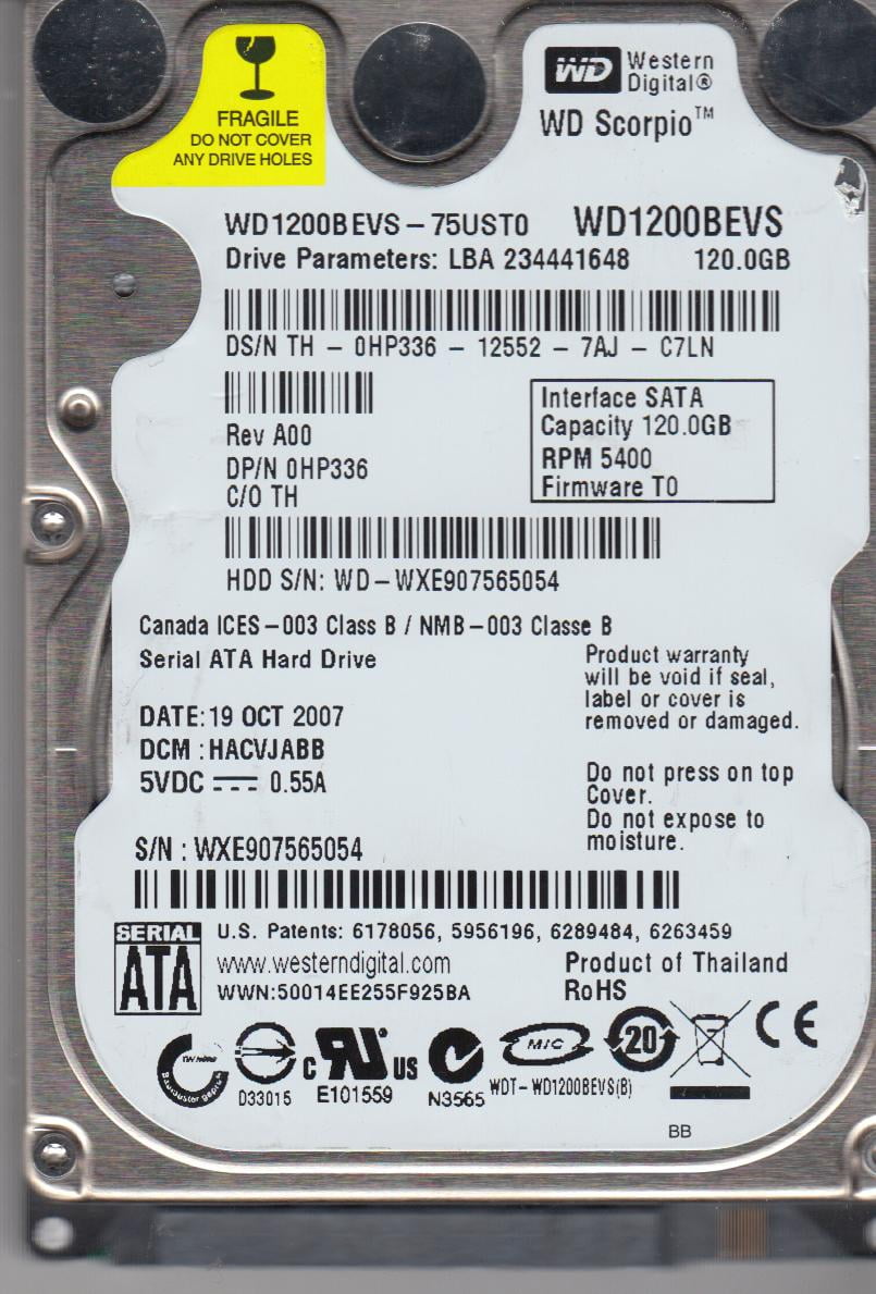 WD1200BEVS-75UST0, DCM HACVJABB, Western Digital 120GB SATA 2.5 Hard ...