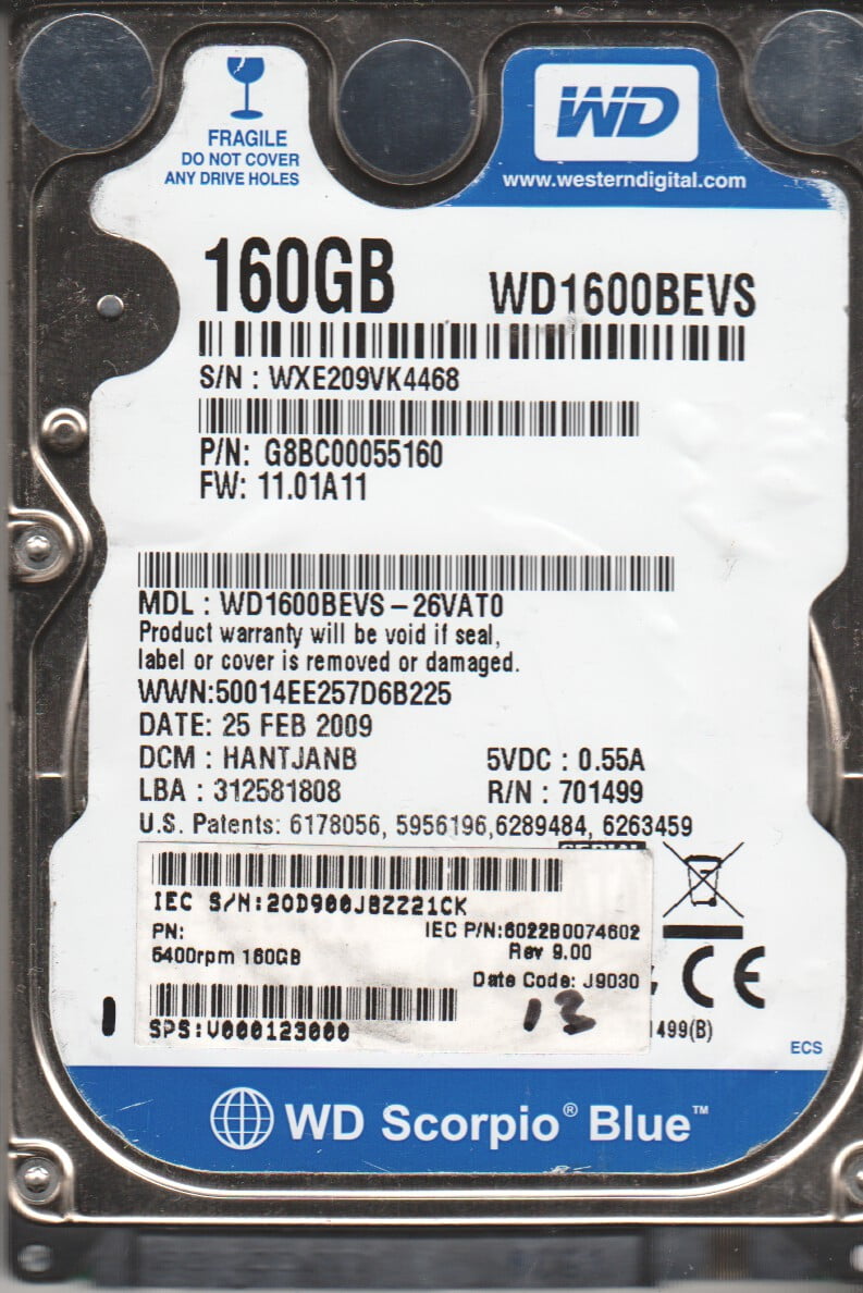 WD1600BEVS-26VAT0, DCM HANTJANB, Western Digital 160GB SATA 2.5 Hard ...