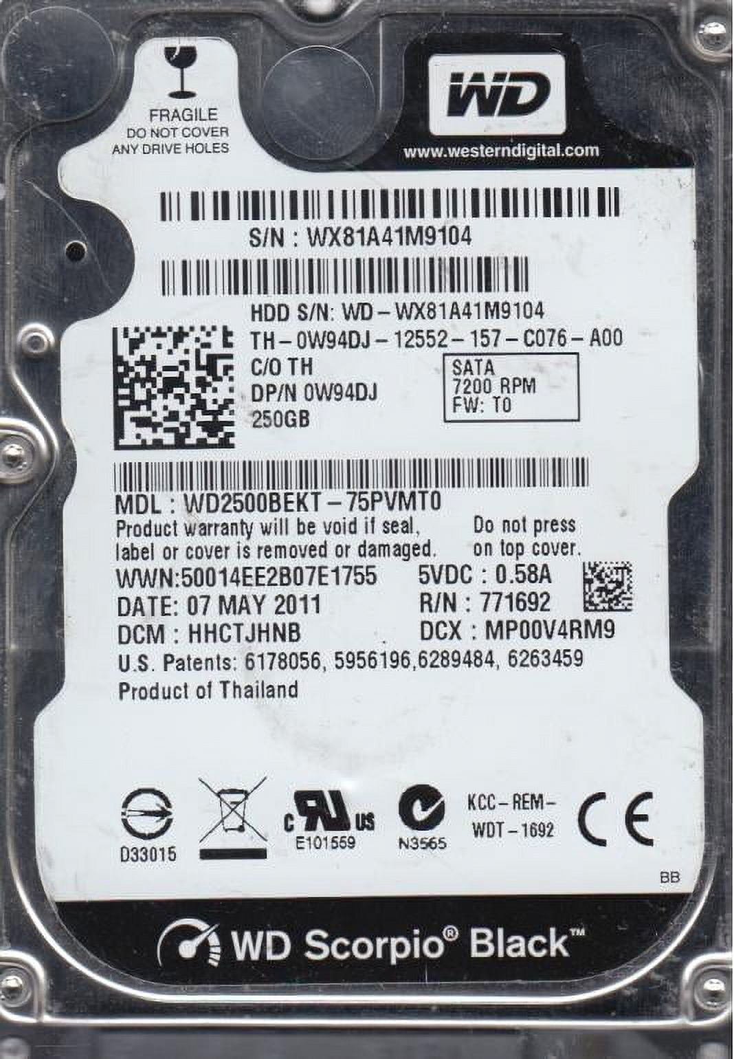 WD2500BEKT-75PVMT0, DCM HHCTJHNB, Western Digital 250GB SATA 2.5 Hard ...
