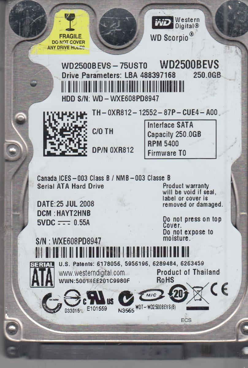 WD2500BEVS-75UST0, DCM HAYT2HNB, Western Digital 250GB SATA 2.5 Hard ...