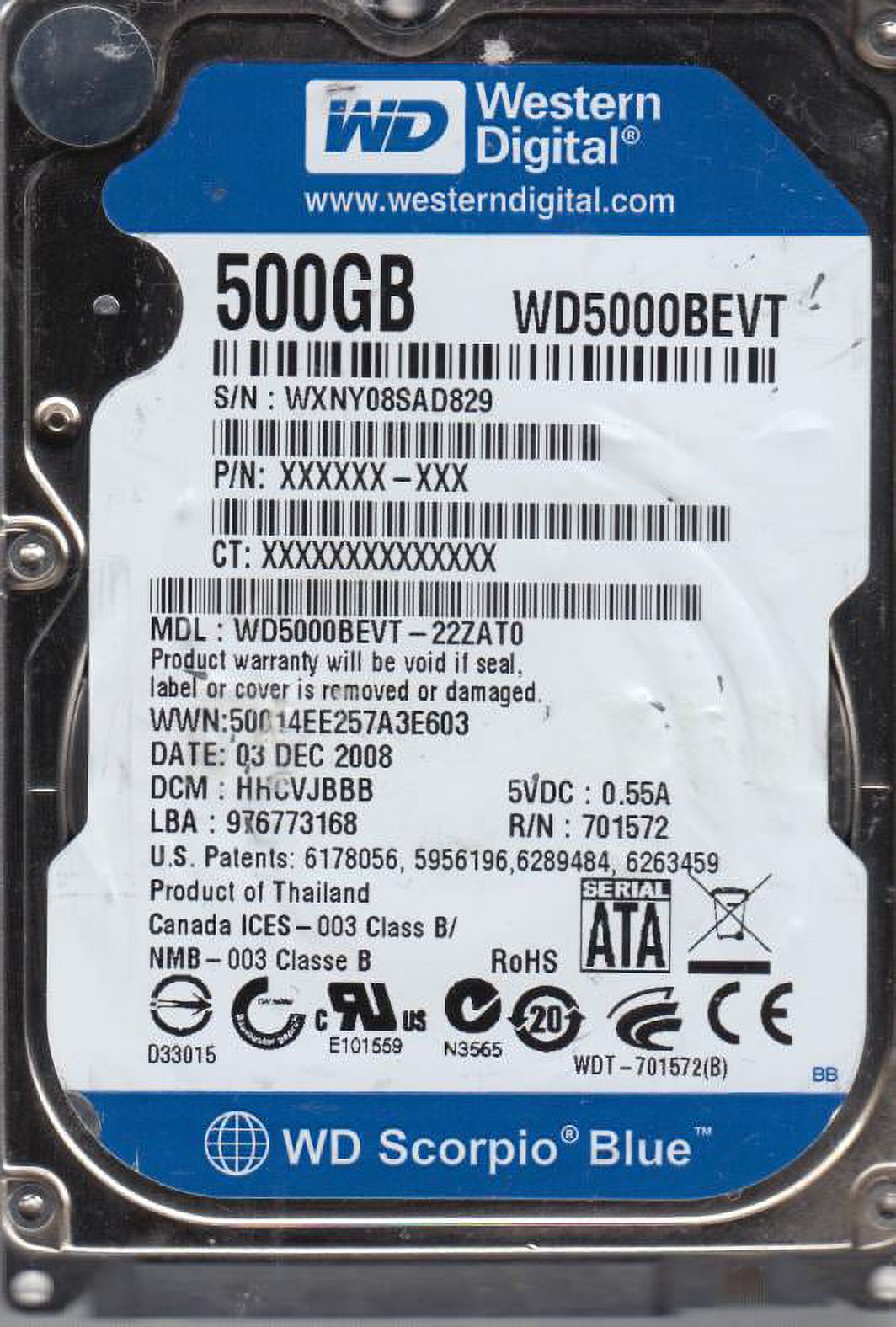 WD5000BEVT-22ZAT0, DCM HHCVJBBB, Western Digital 500GB SATA 2.5 Hard Drive - Walmart.com