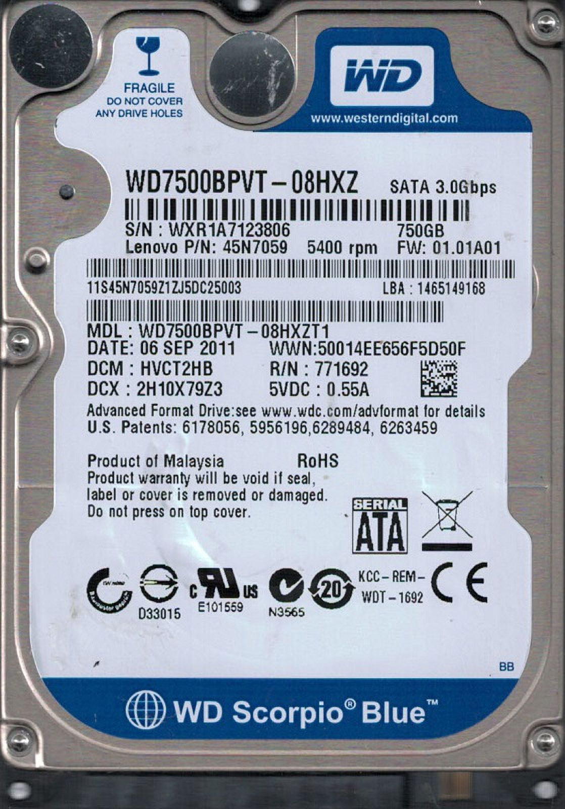 WD7500BPVT-08HXZT1 DCM: HVCT2HB WXR1A Western Digital 750GB - Walmart.com