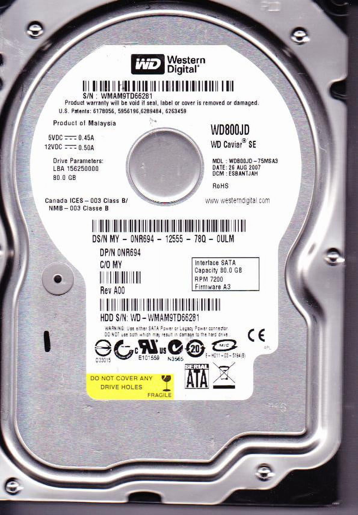 WD800JD-75MSA3, DCM ESBANTJAH, Western Digital 80GB SATA 3.5 Hard Drive ...