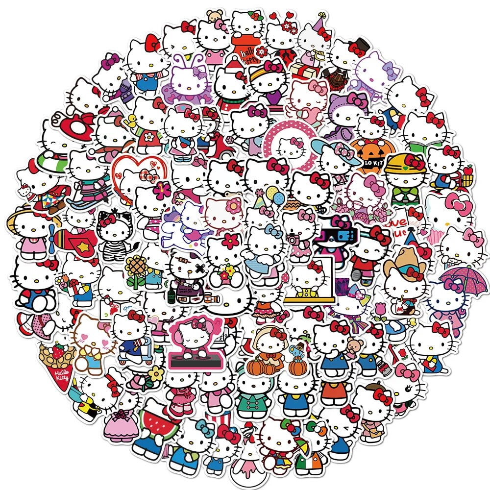 WDAIDJ 10/30/50/100pcs Kawaii Cartoon Hello Kitty Stickers Bicycle ...