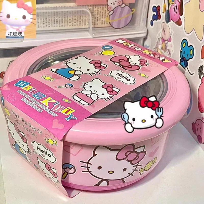 WDAIDJ Hello Kitty Stainless Steel Ramen Bowl With Lid Cute Large ...