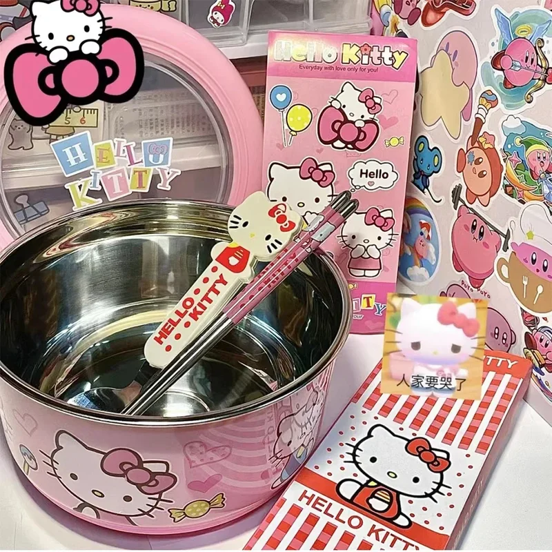 WDAIDJ Hello Kitty Stainless Steel Ramen Bowl With Lid Cute Large ...