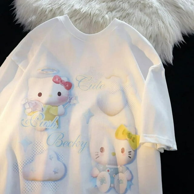 WDAIDJ Sanrio Hip Hop Yk2 Hello Kitty T-shirt 90s New 2024 Summer ...