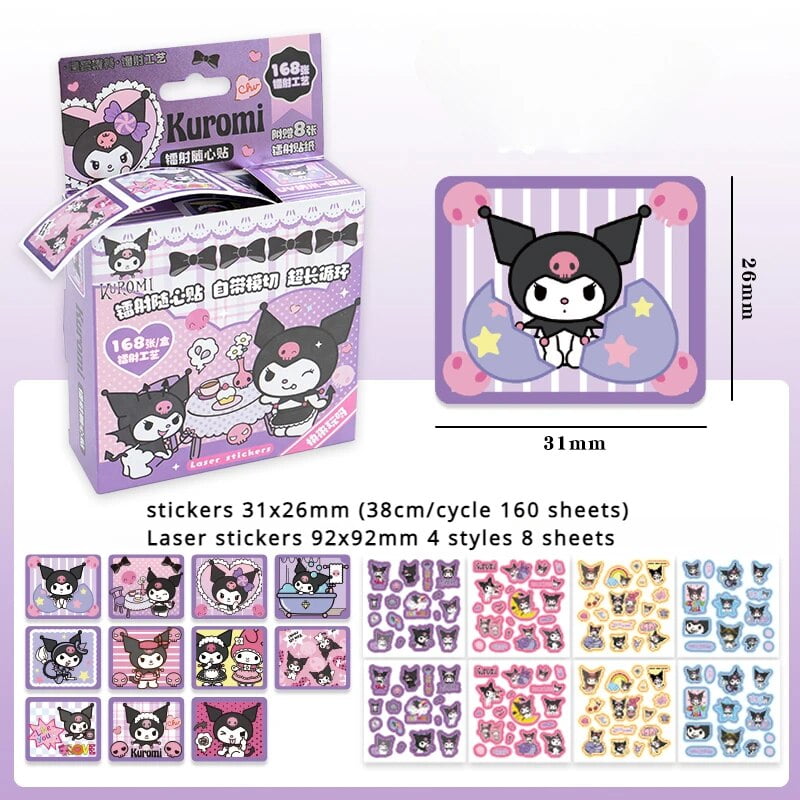 WDAIDJ Sanrio Kawai Sticker Kuromi Laser Stickers Box Kuromi and Hello ...