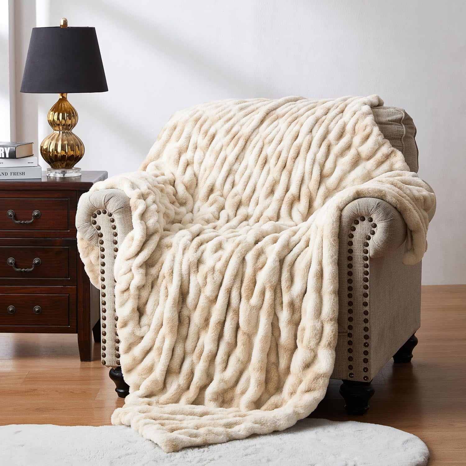 Ruched Faux Fur Throw