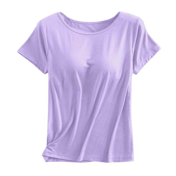 WDDDD Women's Short Sleeved T Shirt with Chest Pad Bra Cup Semi Sleeve ...