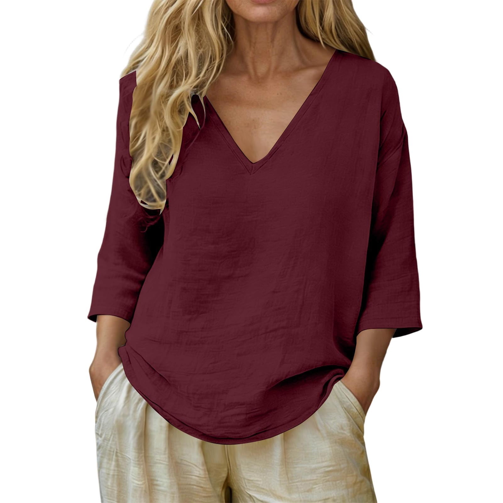 WDDDD Women's Casual 3/4 Sleeve V Neck Beach Tunic Blouse XXXXXL ...
