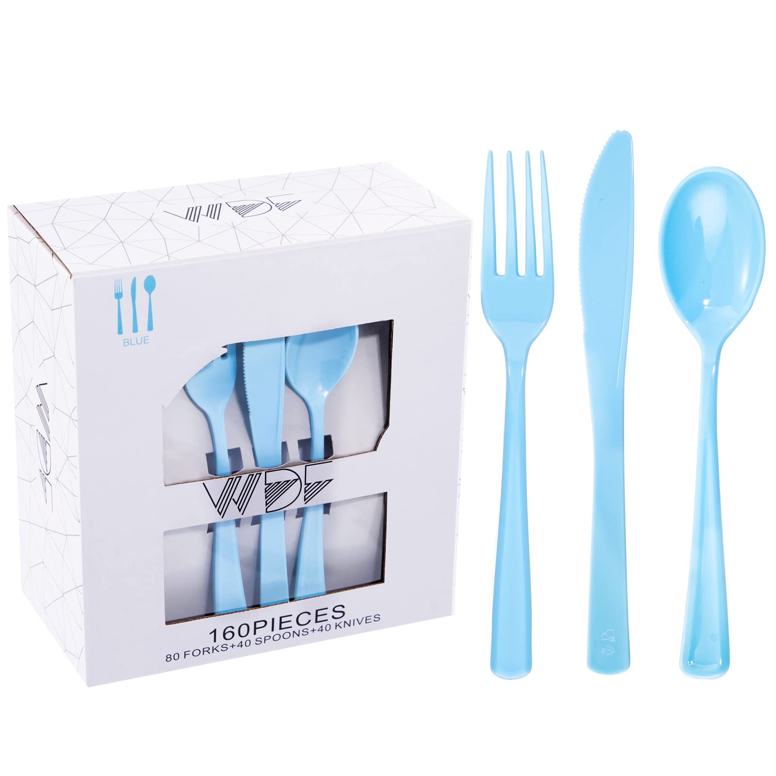 WDF 160 Piece Blue OKA4 Plastic Silverware - Heavy Duty Blue Silverware ...