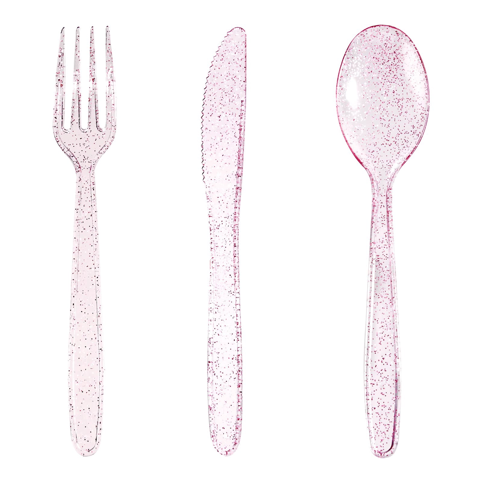 WDF 360 Pink Glitter Plastic Silverware AFN1- Disposable Glitter ...