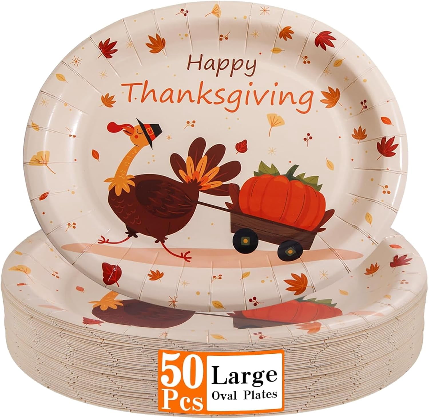 WDF 50Pack Thanksgiving Oval Plates Paper - 10" x 12" Happy ...