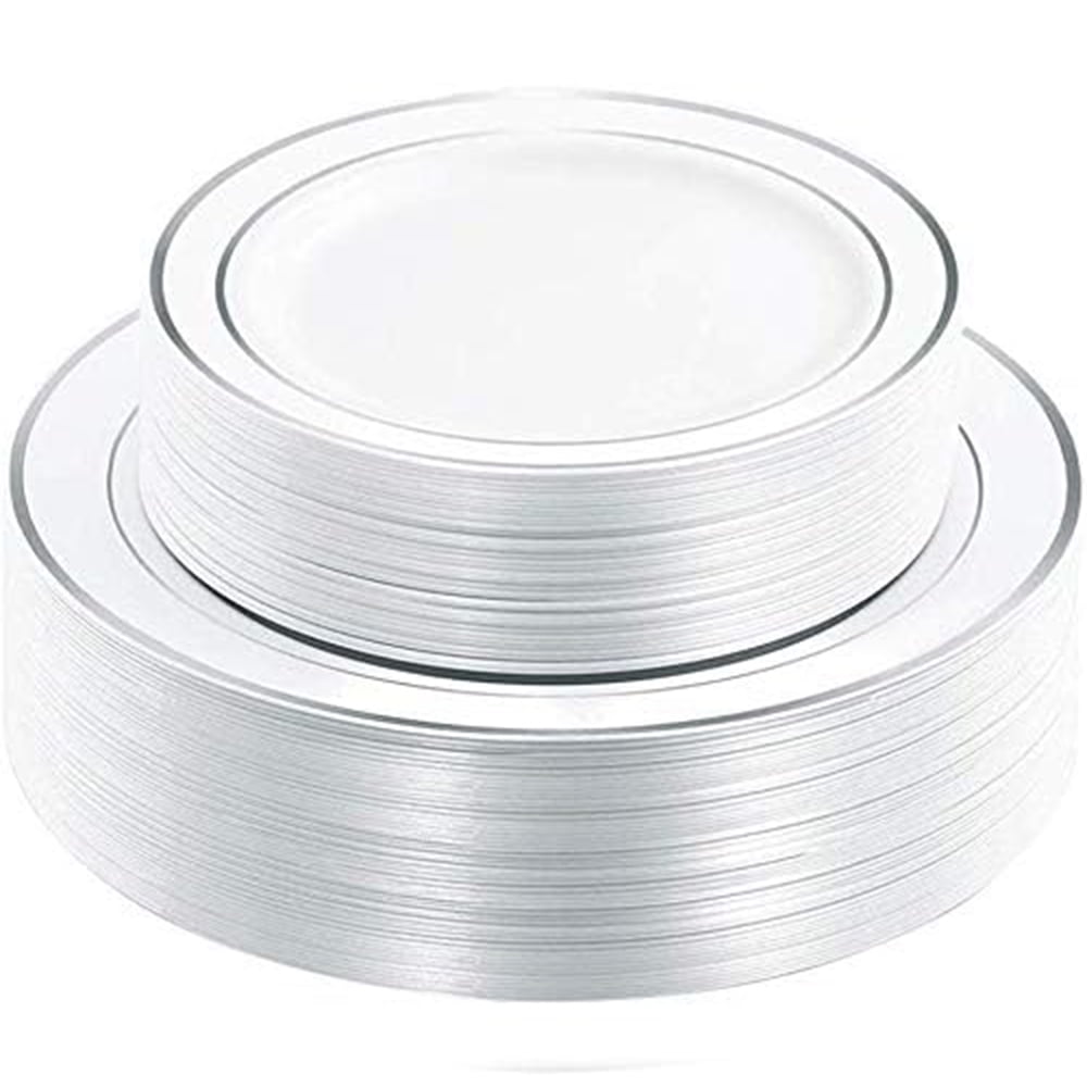 WDF 60PCS Heavy Duty Silver Disposable Plates - 30 Large Dinner & 30 ...