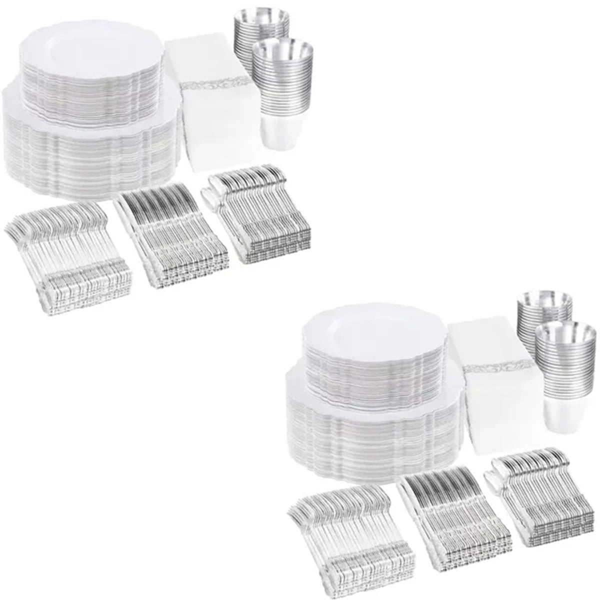 WDF 700Pieces Silver Disposable Plastic Dinnerware Set,Plates ...