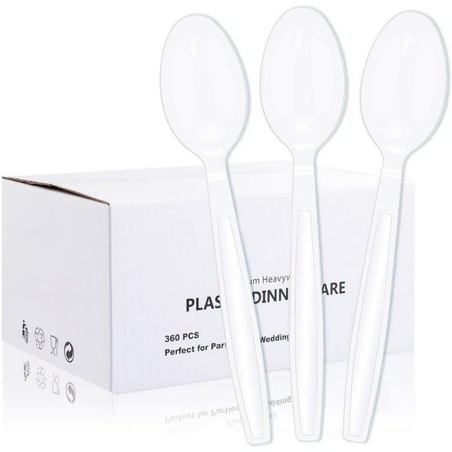 WDF White Plastic Spoons-6.7inch Disposable Plastic Spoons-White ...