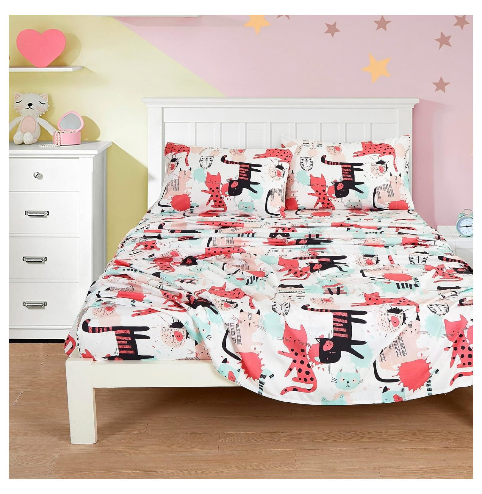 WDNMD9418 4-Piece Kids/Teens Cartoon Cats Sheet Set - Soft Microfiber ...