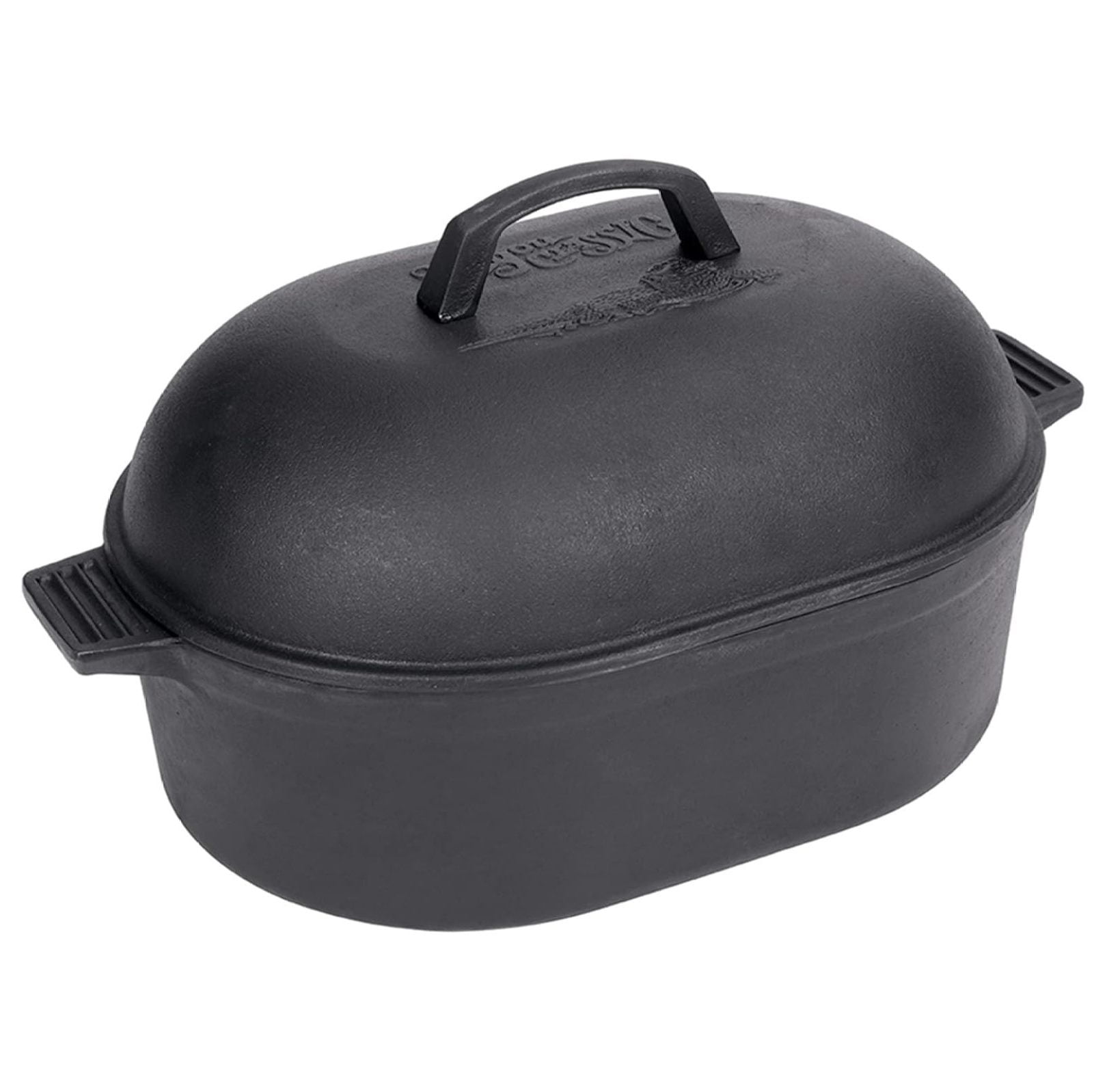 WDNMD9418 7418 12-qt Cast Iron Oval Roaster Features Domed Cast Iron ...