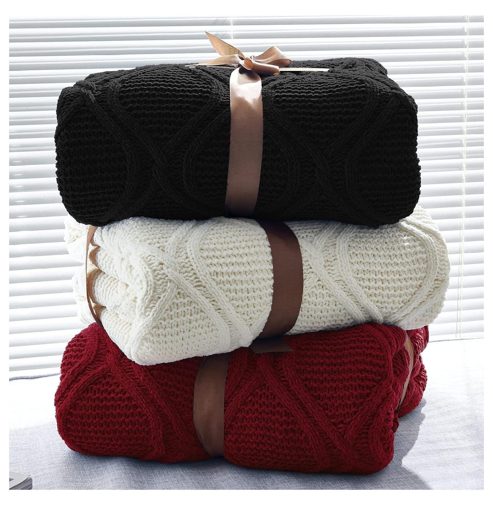 WDNMD9418 Chenille Cable Knit Throw Blanket – Thick Soft, Soft, Big ...