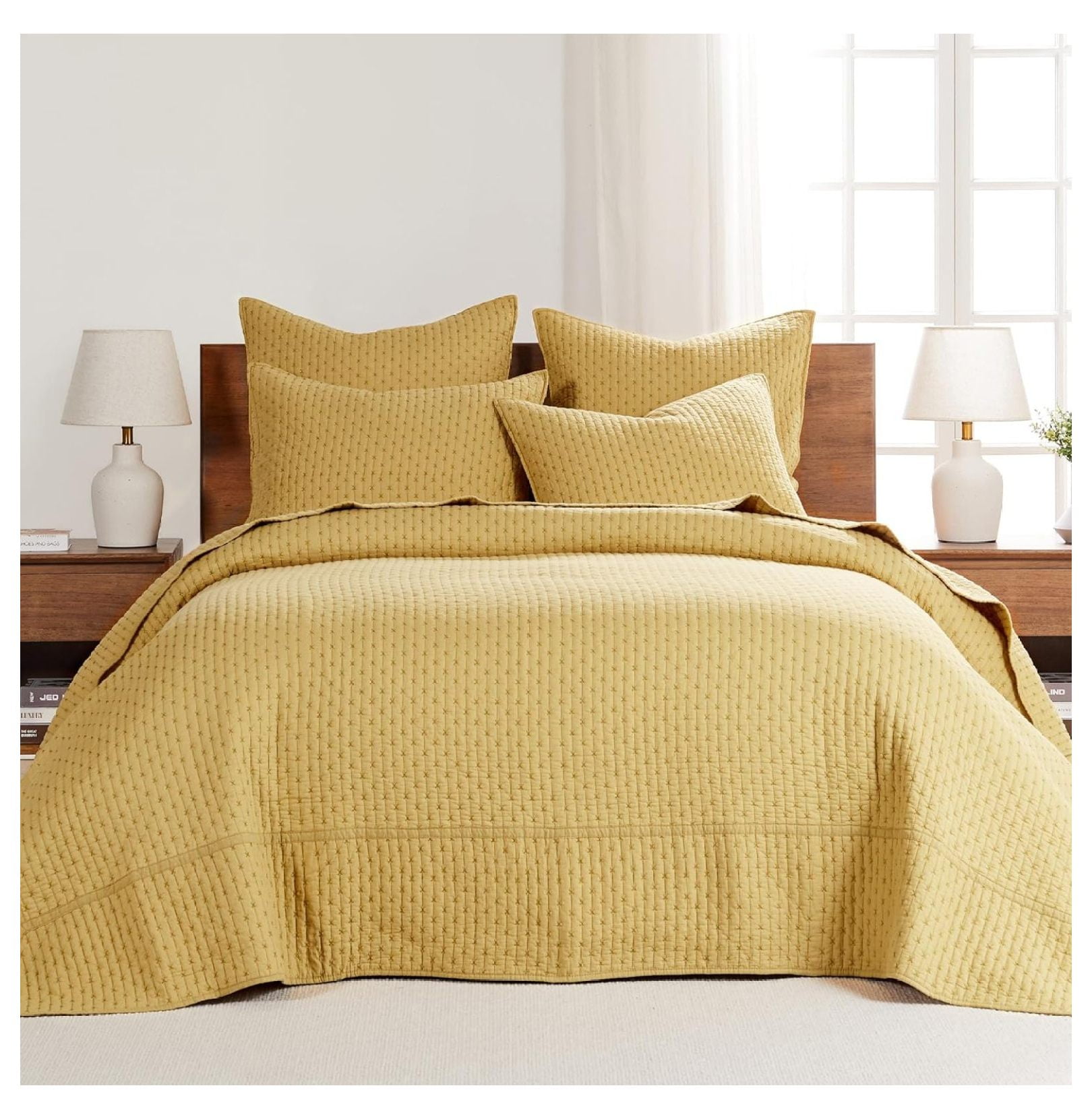 WDNMD9418 - Cross Stitch Ochre Bedspread Set - Bedspread and One ...
