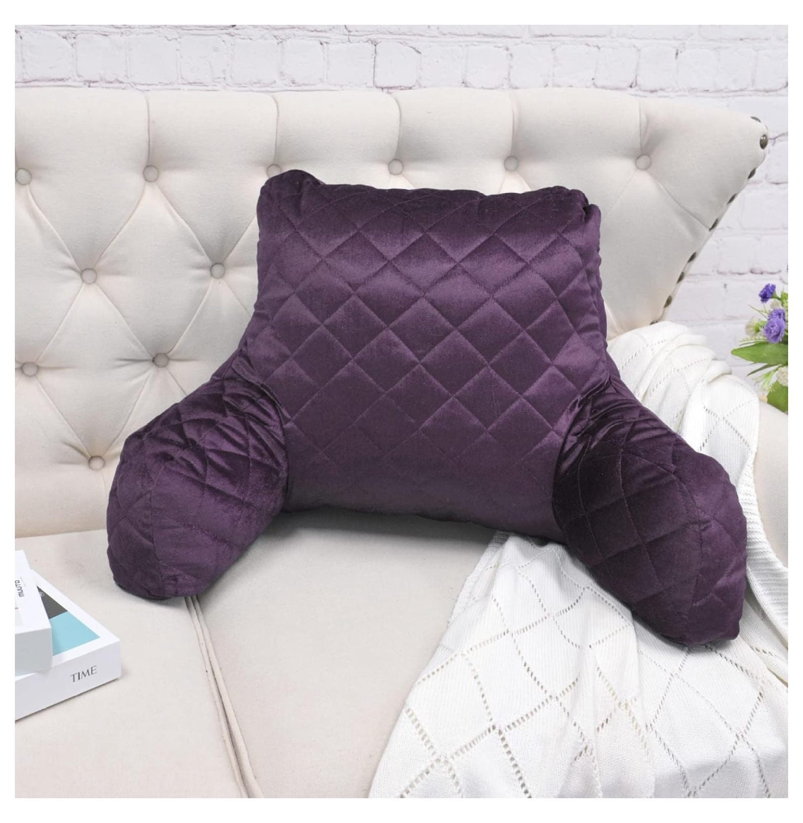 WDNMD9418 DO-IT-Yourself Velvet Quilted Bed Rest Reading Pillow Cover ...
