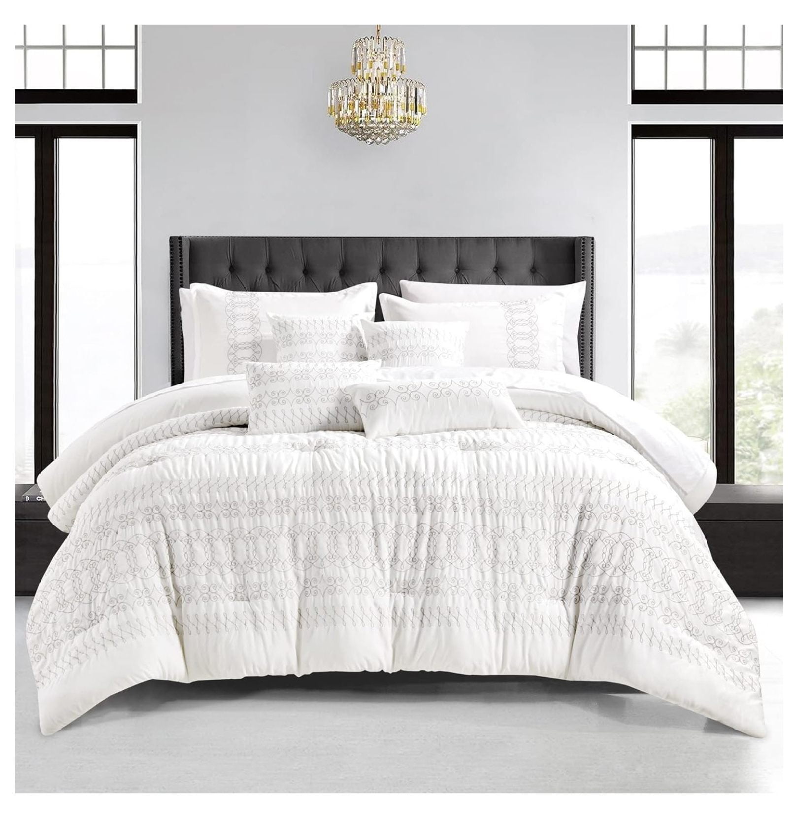 WDNMD9418 Luxury 7-Piece Full|Queen Comforter Set with Shams Cushions ...