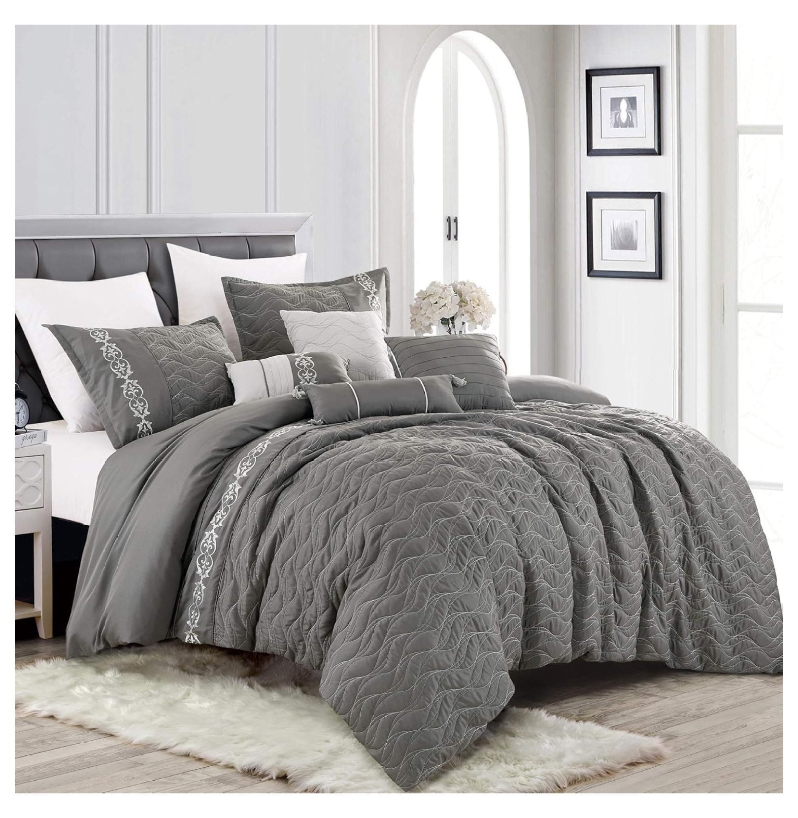 WDNMD9418 Luxury 7 Piece Full/Queen Comforter Set with Shams Cushions ...