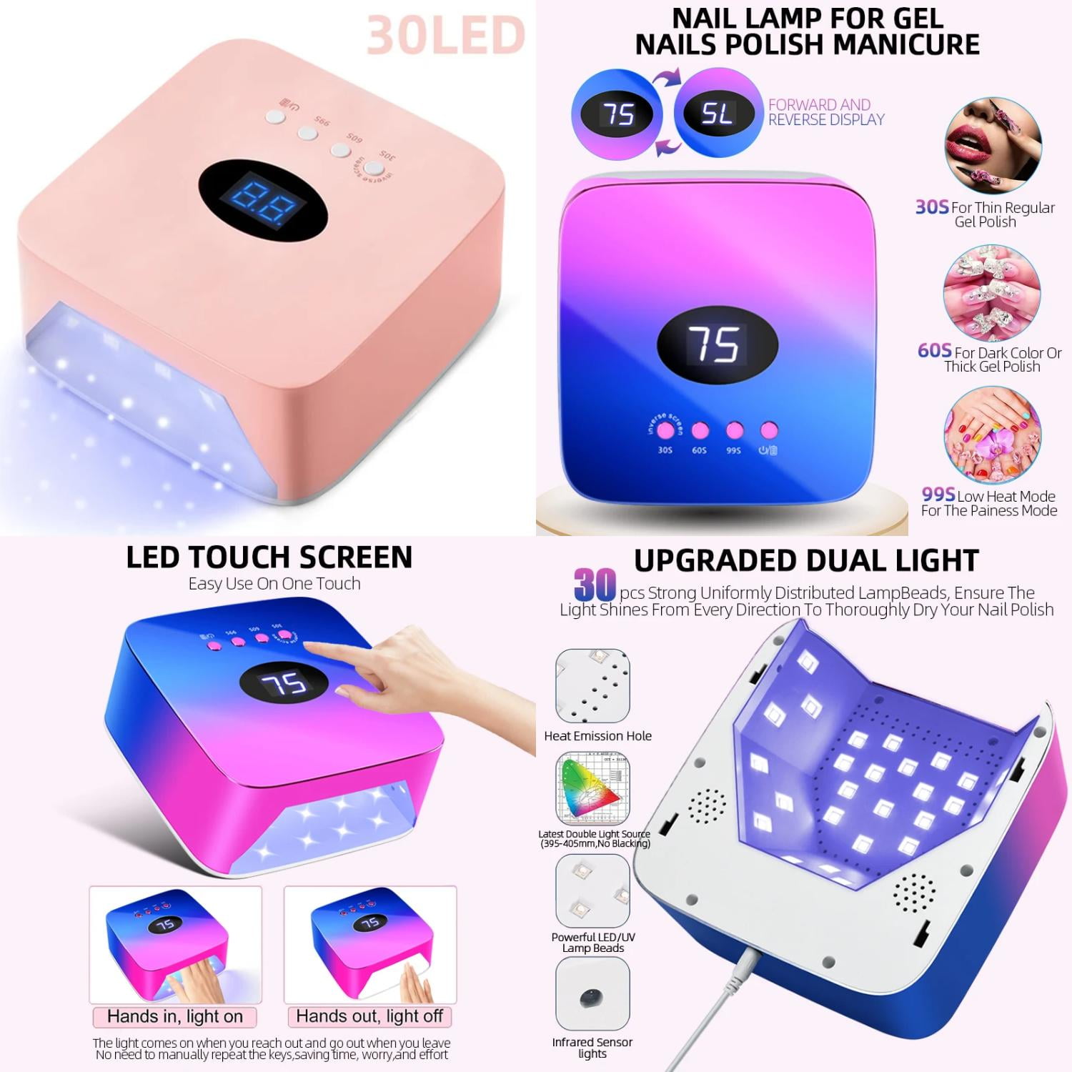 WDNRILA UV LED Nail Lamp 54W Rechargeable Nail Dryer For Curing Polish ...
