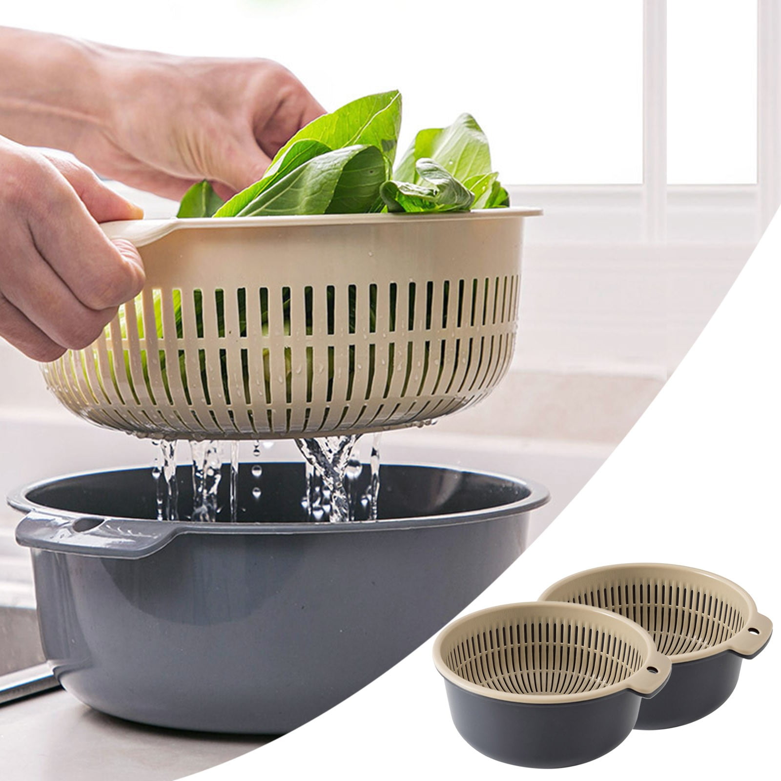 WDOEID 2PCS Kitchen Washing Basket Fruit Basket Basket Round Two Layer ...