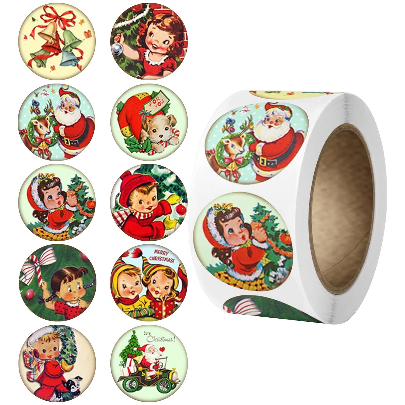 WDOEID Vintage Christmas Stickers Roll Merry Christmas Stickers Santa ...