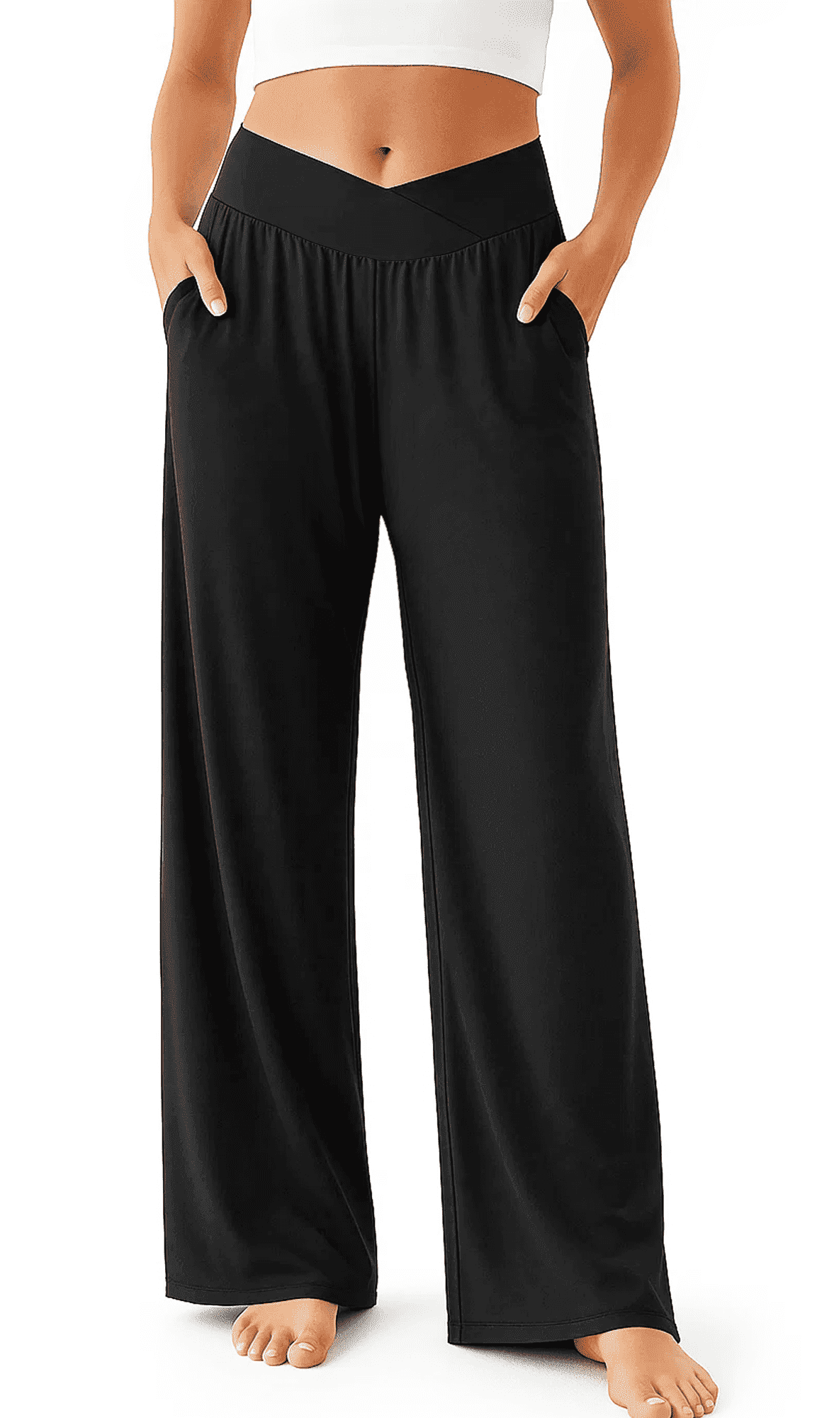 WQD Women's Wide Leg Yoga Sweatpants Comfy Crossover High Waisted ...